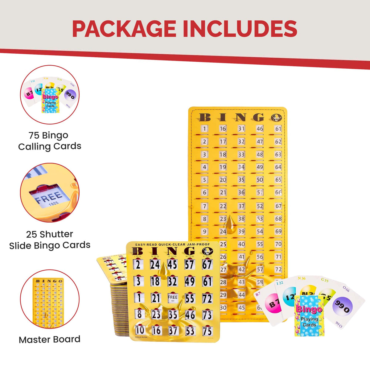 Complete Bingo Game w-25 Easy Read QUICK CLEAR JAM PROOF Shutter Cards ...